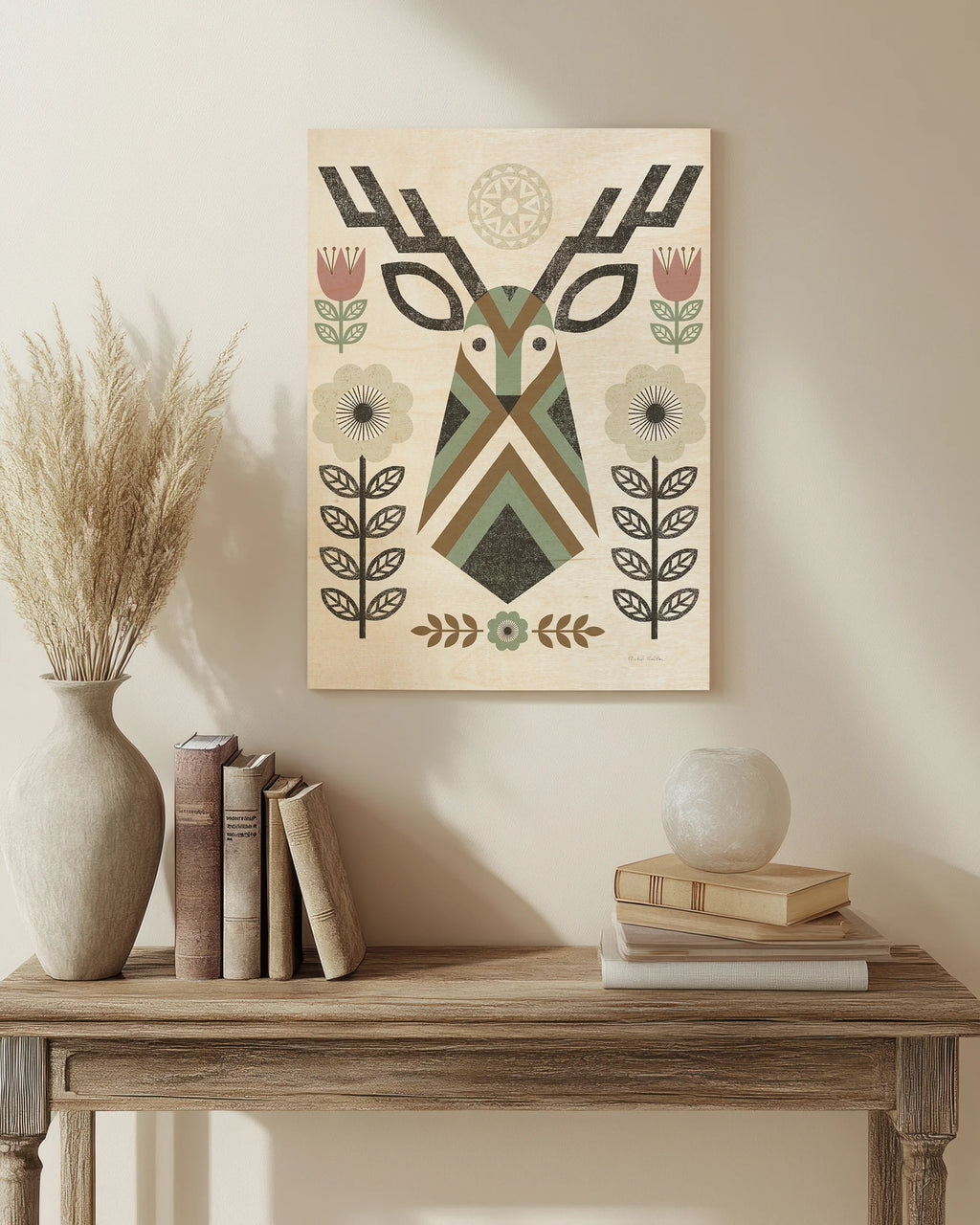 Folk Lodge Deer II Hygge Print - Wood Art Print by Michael Mullan ...